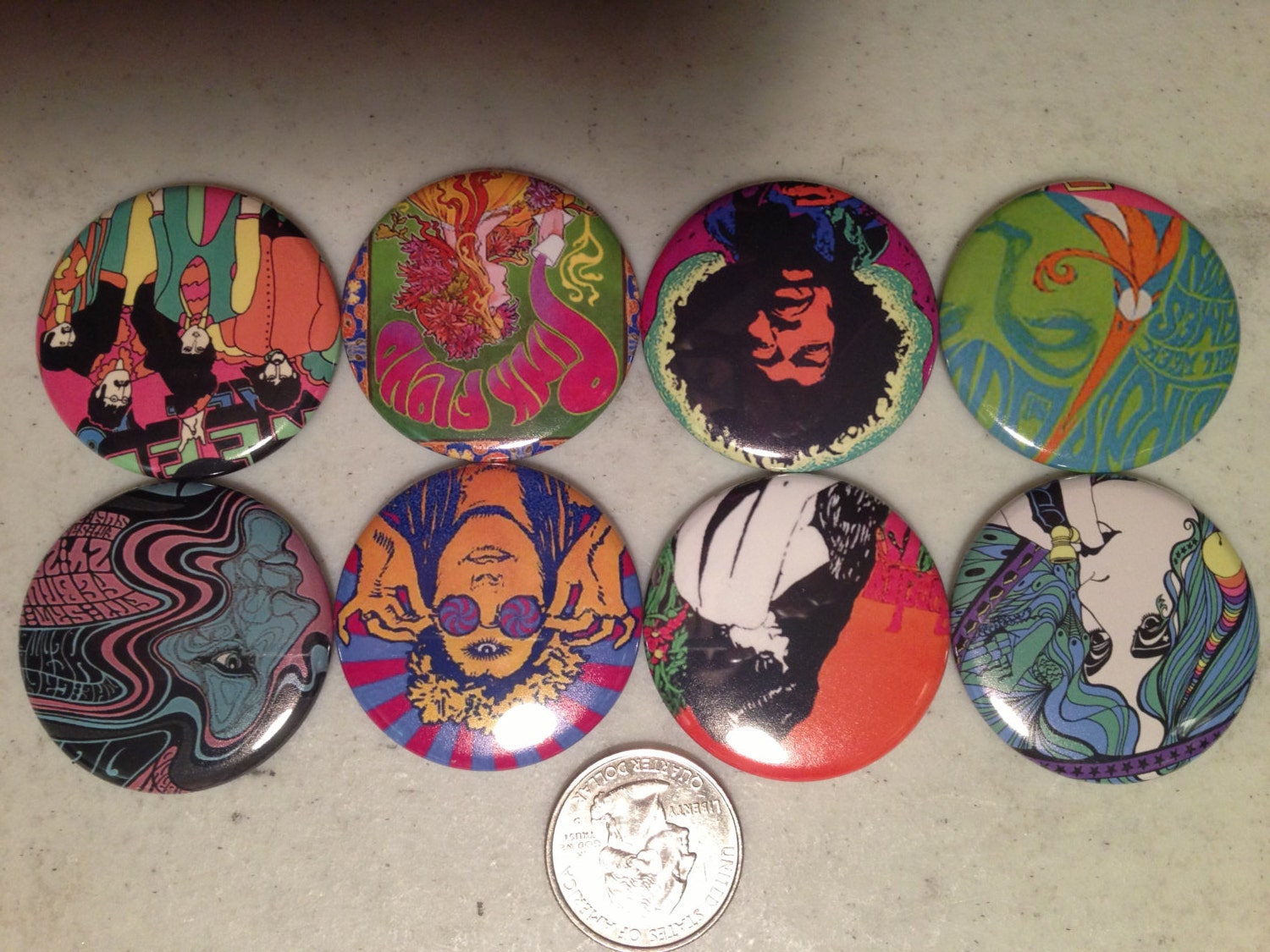 8 60's Retro Pinback Buttons or fridge magnet buttons, vintage 60's ...