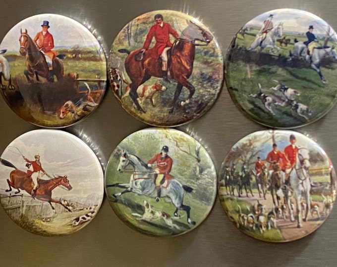 6 Fox Hunting, Equestrian, Hound Dog Fridge Magnets or Pinback Buttons ...
