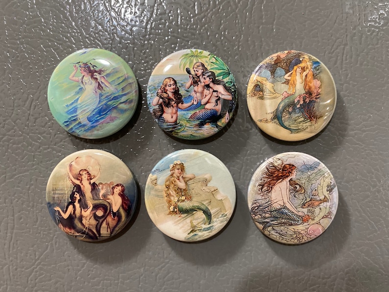 6 Vintage Mermaid Fridge Magnets Set 2. Choose Your Size/style. - Etsy