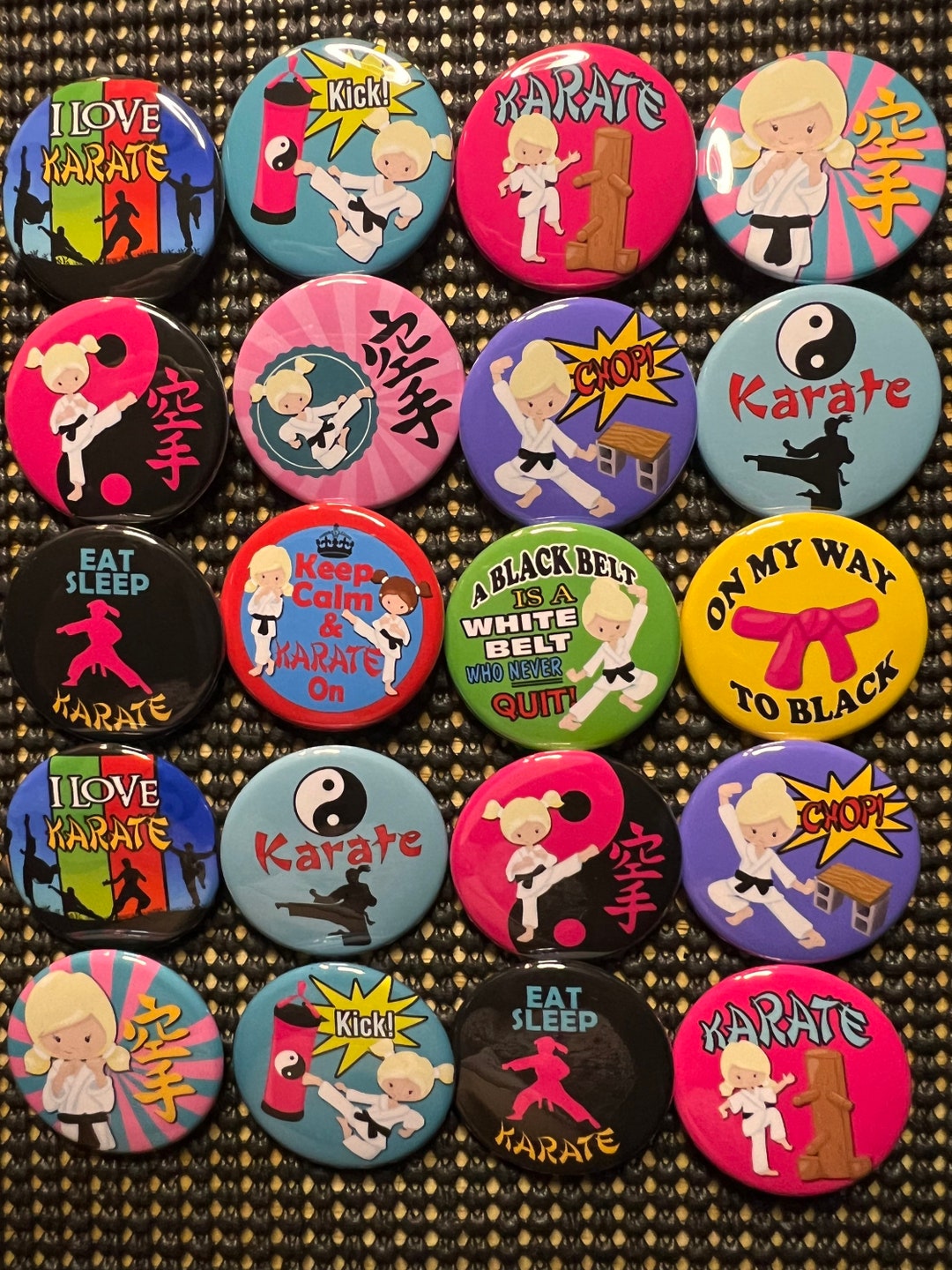 Karate Party Favors: Pink Martial Arts Pinback Buttons, Magnets - Set ...