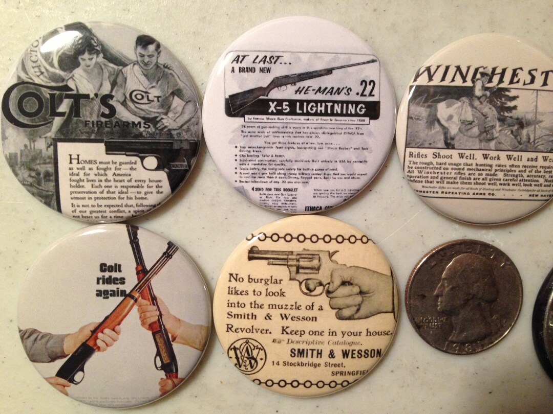 5 Gun Ads Buttons in Magnets, or Flatbacks, or Pinbacks - Etsy