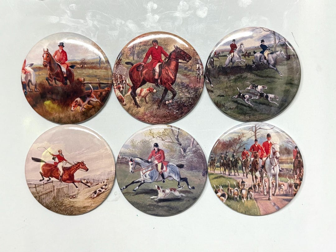 6 Fox Hunting, Equestrian, Hound Dog Fridge Magnets or Pinback Buttons ...