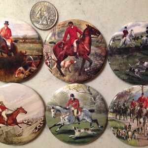 6 Fox Hunting, Equestrian, Hound Dog Fridge Magnets or Pinback Buttons ...