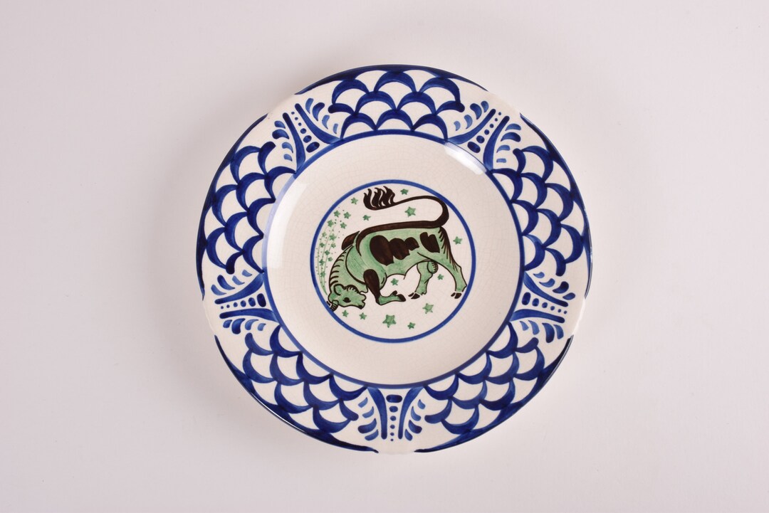 Antique Aluminia Denmark Zodiac Plate - TAURUS / Bull - Hand-painted ...