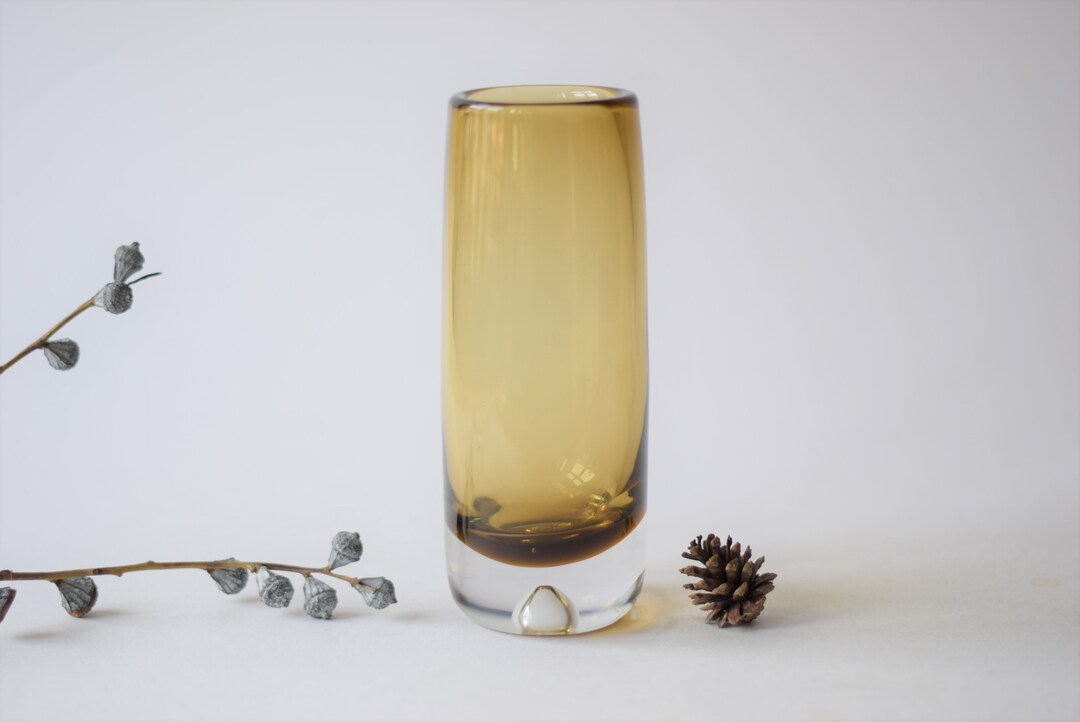 Vintage Scandinavian Magnor Norway - Brown Glass Vase With Air Bubble ...