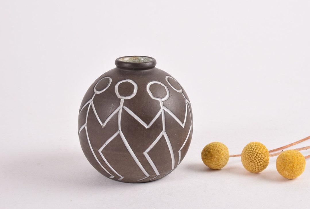 Danish Art Pottery by Helge Østerberg Ball Shaped Vase Match Man Decor ...