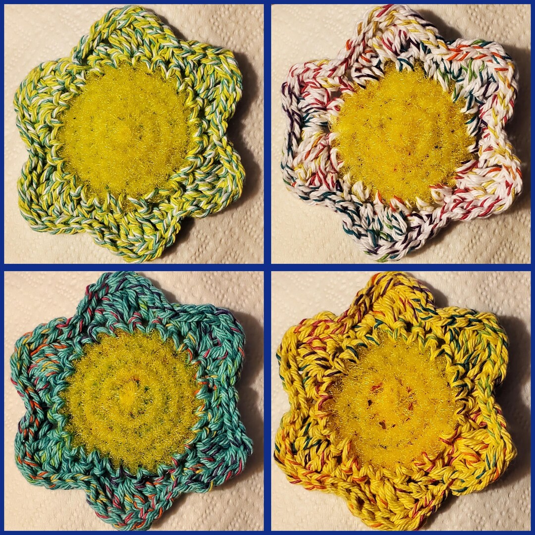 Crochet Scrub Nylon Cotton Flower Scrubber Scrubbies for Dishes or Face ...