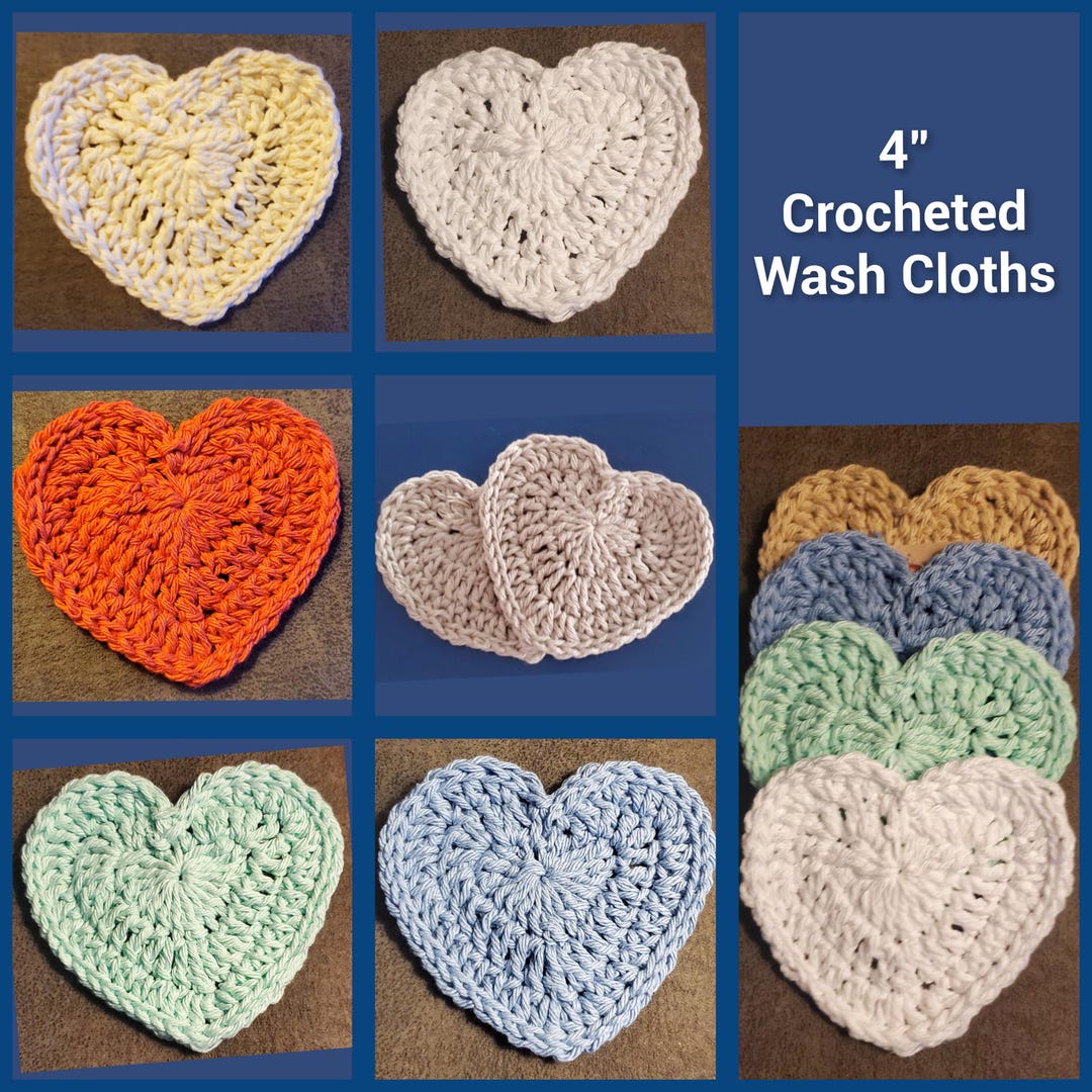 Heart Crochet Wash Cloths 4" Dish Rags Reuseable Cotton - Etsy