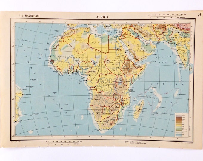 1951 Africa Map, Large Vintage Map of Africa, Atlas Map, Travel ...