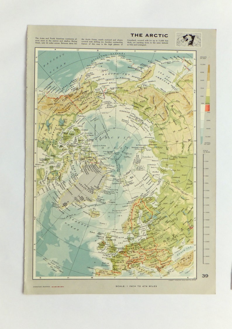Vintage Arctic Map Large Map of the Arctic Ocean Map for | Etsy