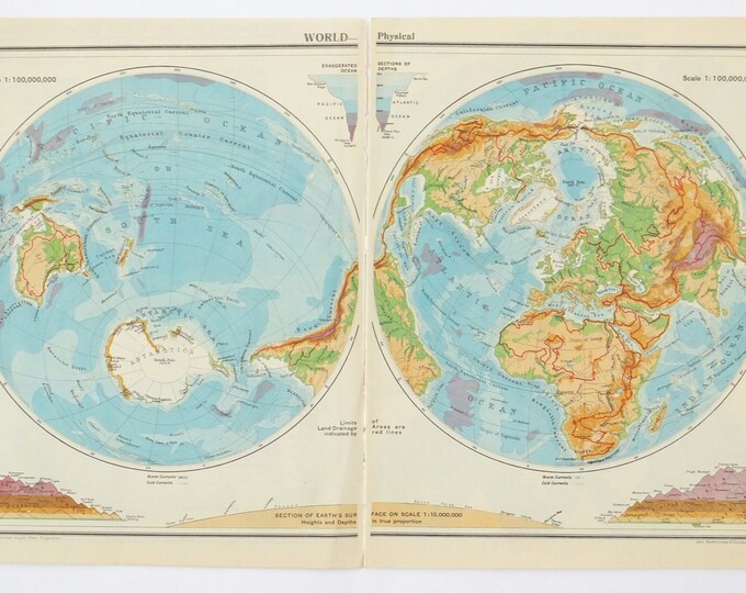 Vintage World Map 1948 Map of the World Post-war World Map | Etsy UK