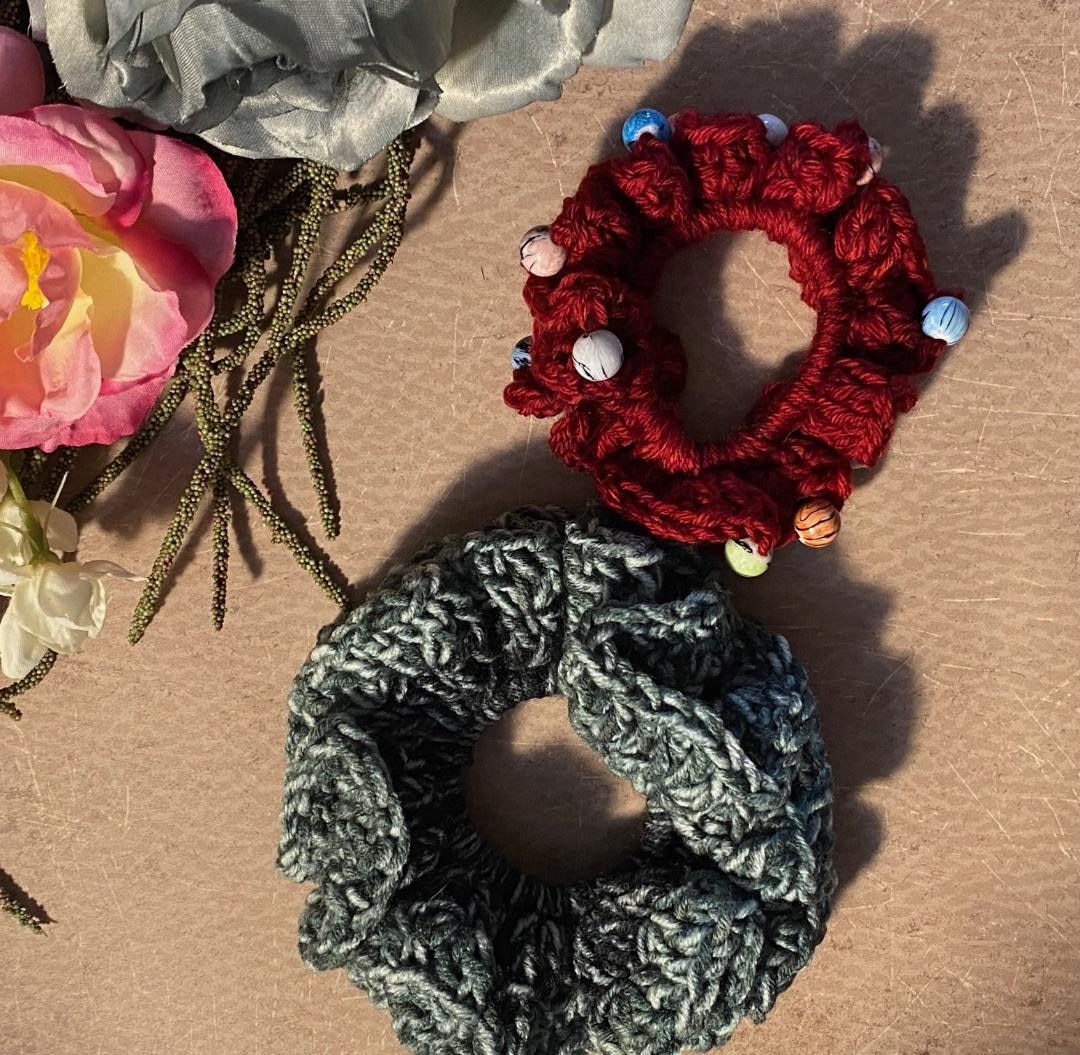 Crocheted Hair Scrunchies -beaded Set - Etsy