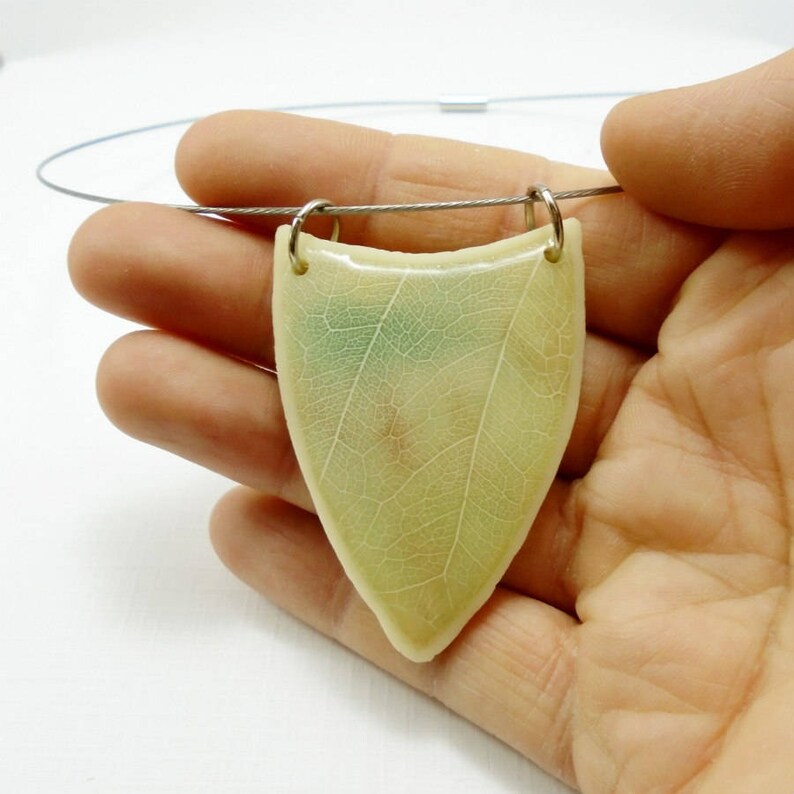 Beige Shield Pendant, Elegant Art Necklace, Leaf Motif Pendant, Mother ...