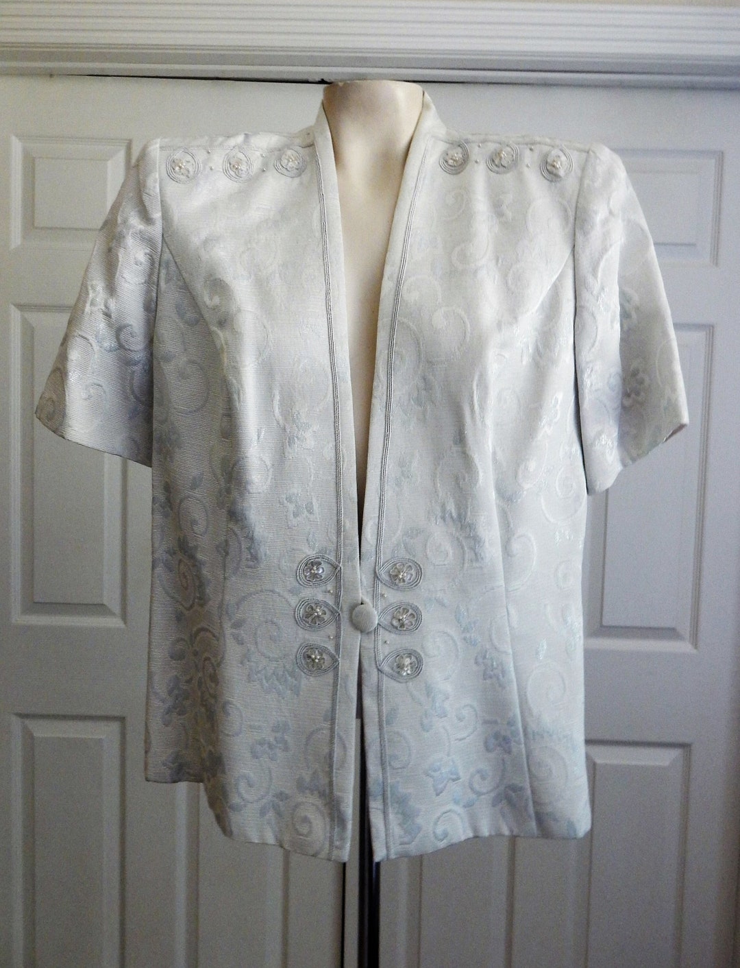 Sz 14 16 White Formal Jacket - Karen Miller - Beautiful Pearl & Glitter ...