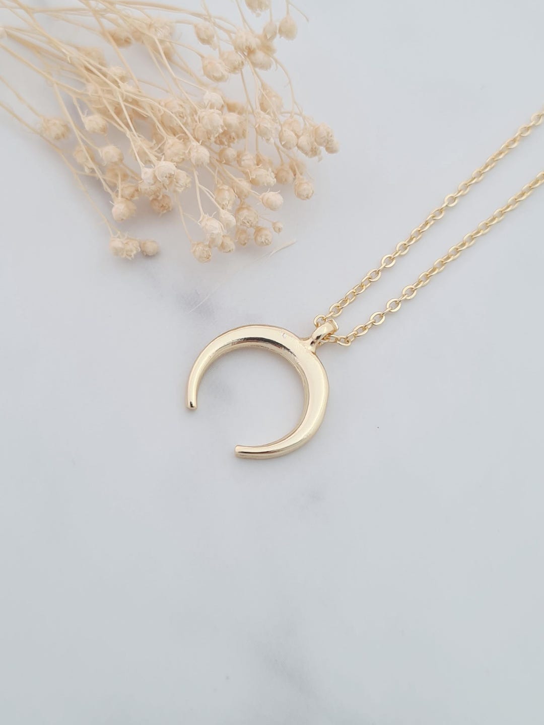 Horn Necklace, Double Horn Necklace, Crescent Moon Necklace, Half Moon ...