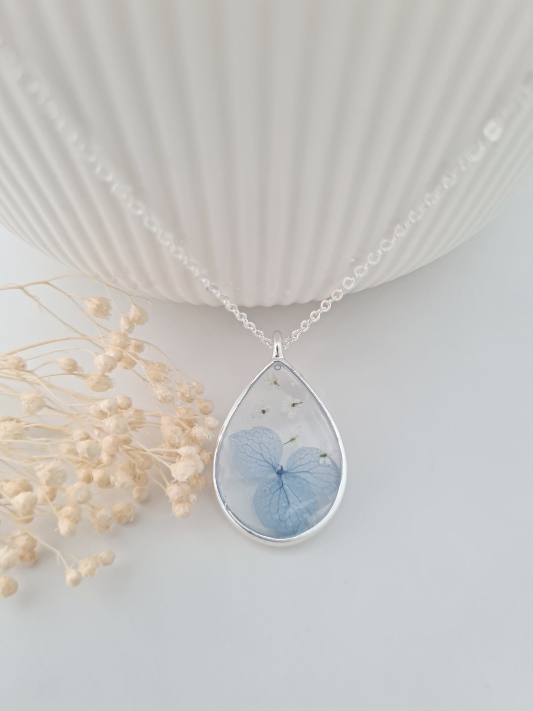 Blue Hydrangea Necklace by Little English Jewelry, Hydrangea Pendant ...