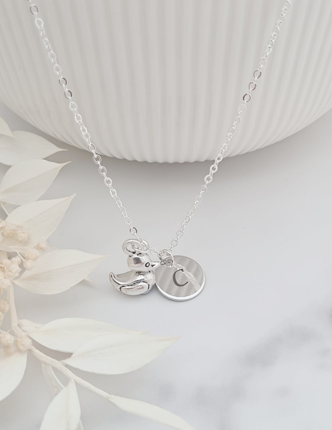 Duck Necklace and Initial Necklace, Duck Pendant, Rubber Duck Necklace ...