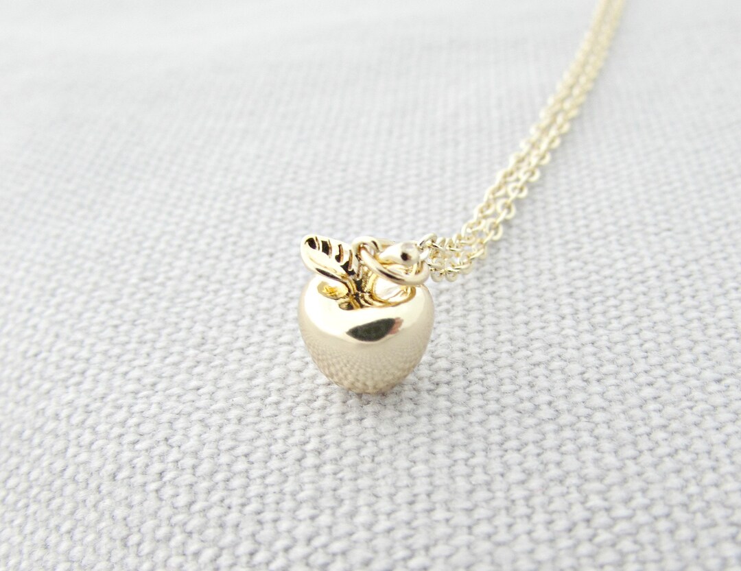 Apple Necklace Golden Apple Pendant Apple of Your Eye Tiny - Etsy