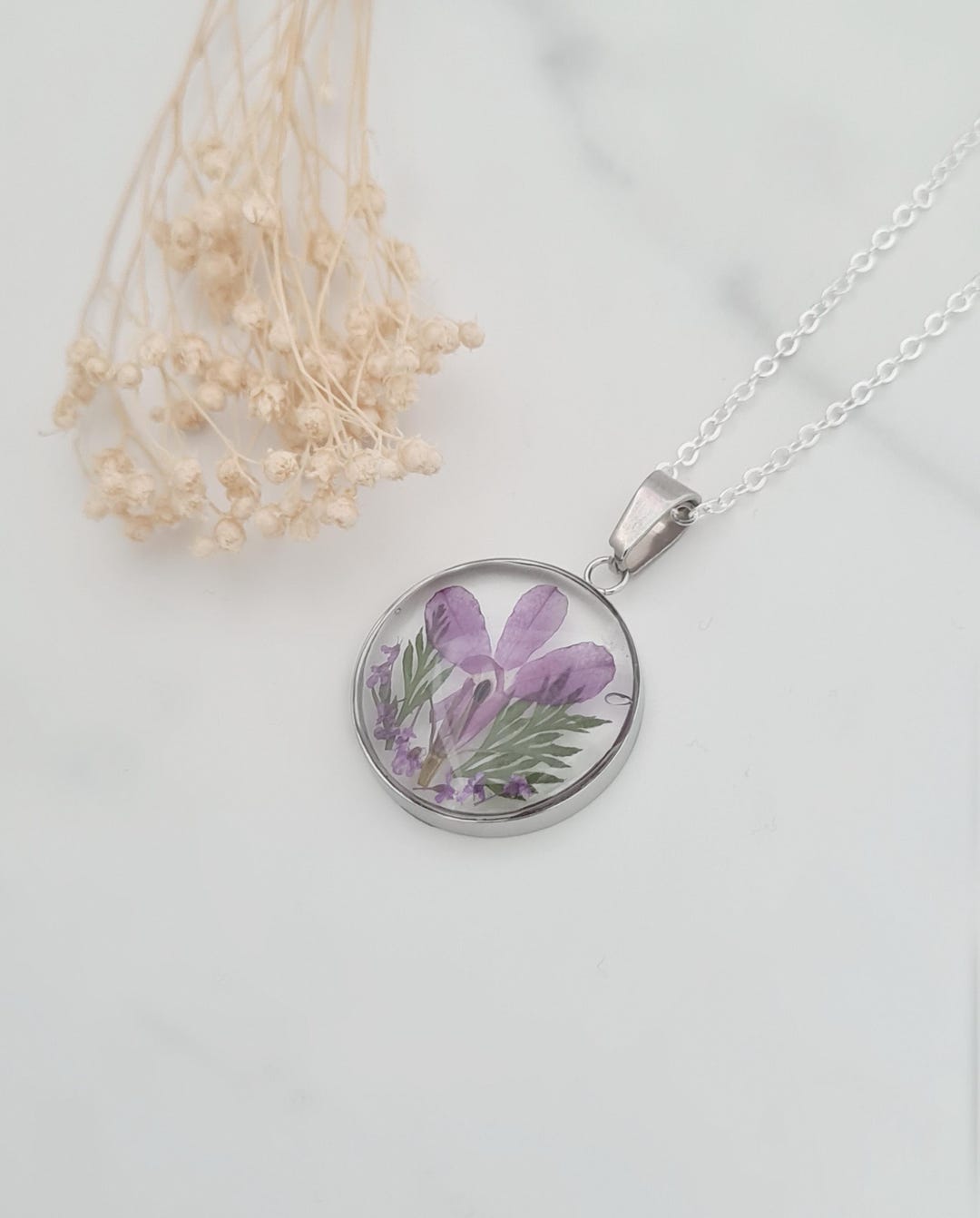 Purple Crocus Necklace by Little English Jewelry, Crocus Pendant, Dried ...