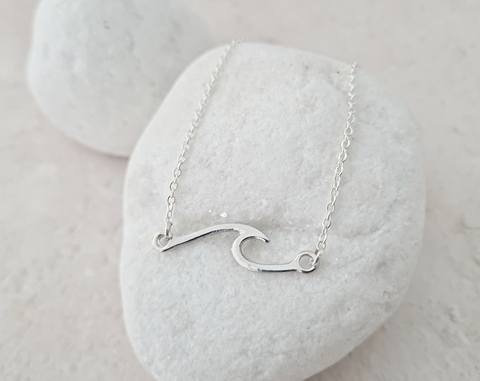 Wave Necklace in Sterling Silver, Ocean Wave Necklace, Surfer Pendant ...