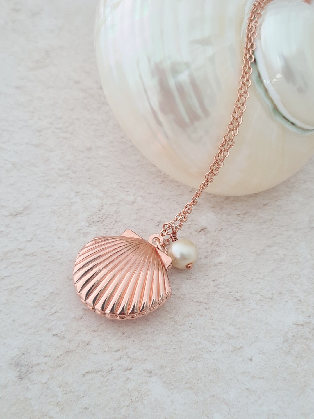 Sea Shell Locket Necklace, Shell Mermaid Locket, Flower Girl Keepsake ...