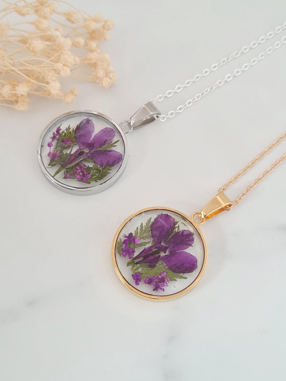 Purple Crocus Necklace by Little English Jewelry, Crocus Pendant, Dried ...