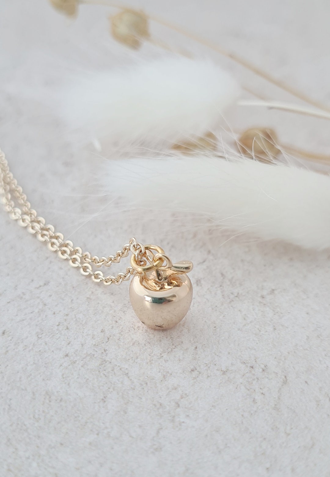Apple Necklace, Golden Apple Pendant, Apple of Your Eye, Tiny Apple ...