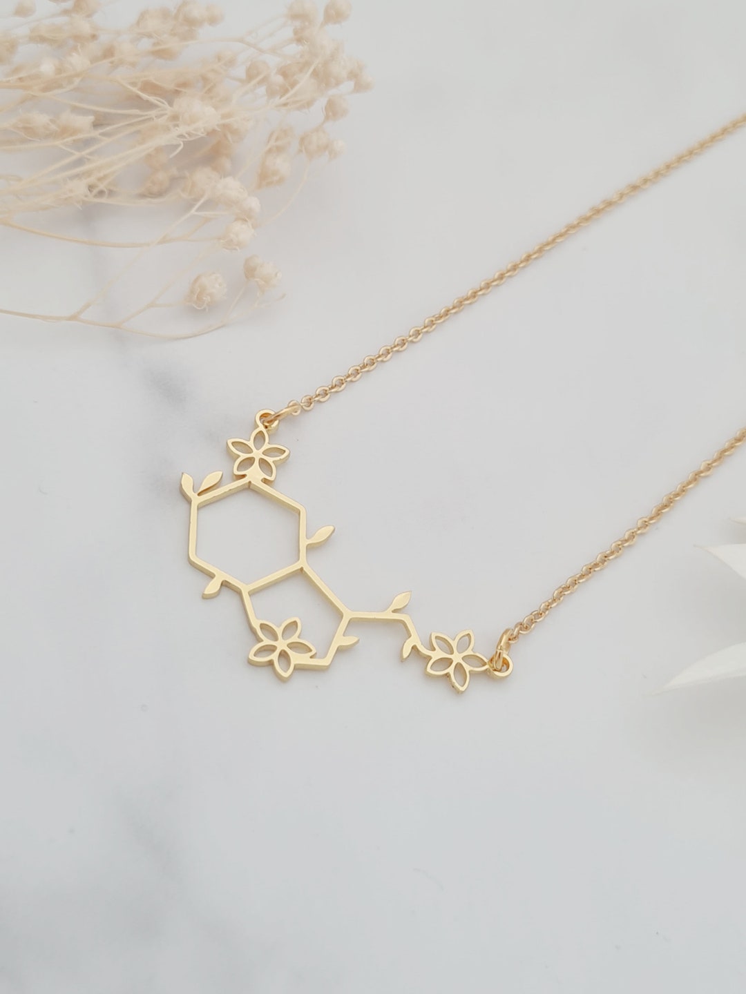 Serotonin Necklace, Flower Serotonin Necklace, Gold Stainless Steel ...