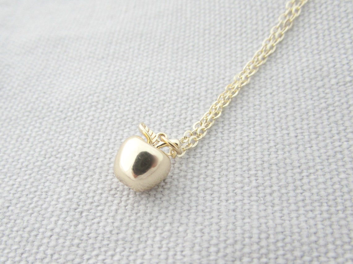 Apple Necklace Golden Apple Pendant Apple of Your Eye Tiny | Etsy