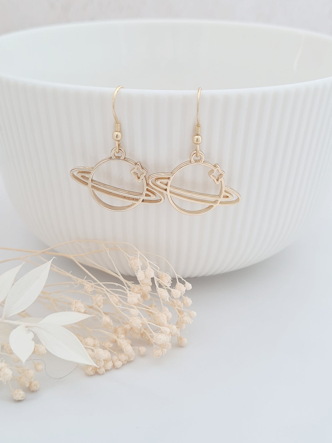Saturn Planet Earrings Gold Planet Earrings Planet Dangle Etsy