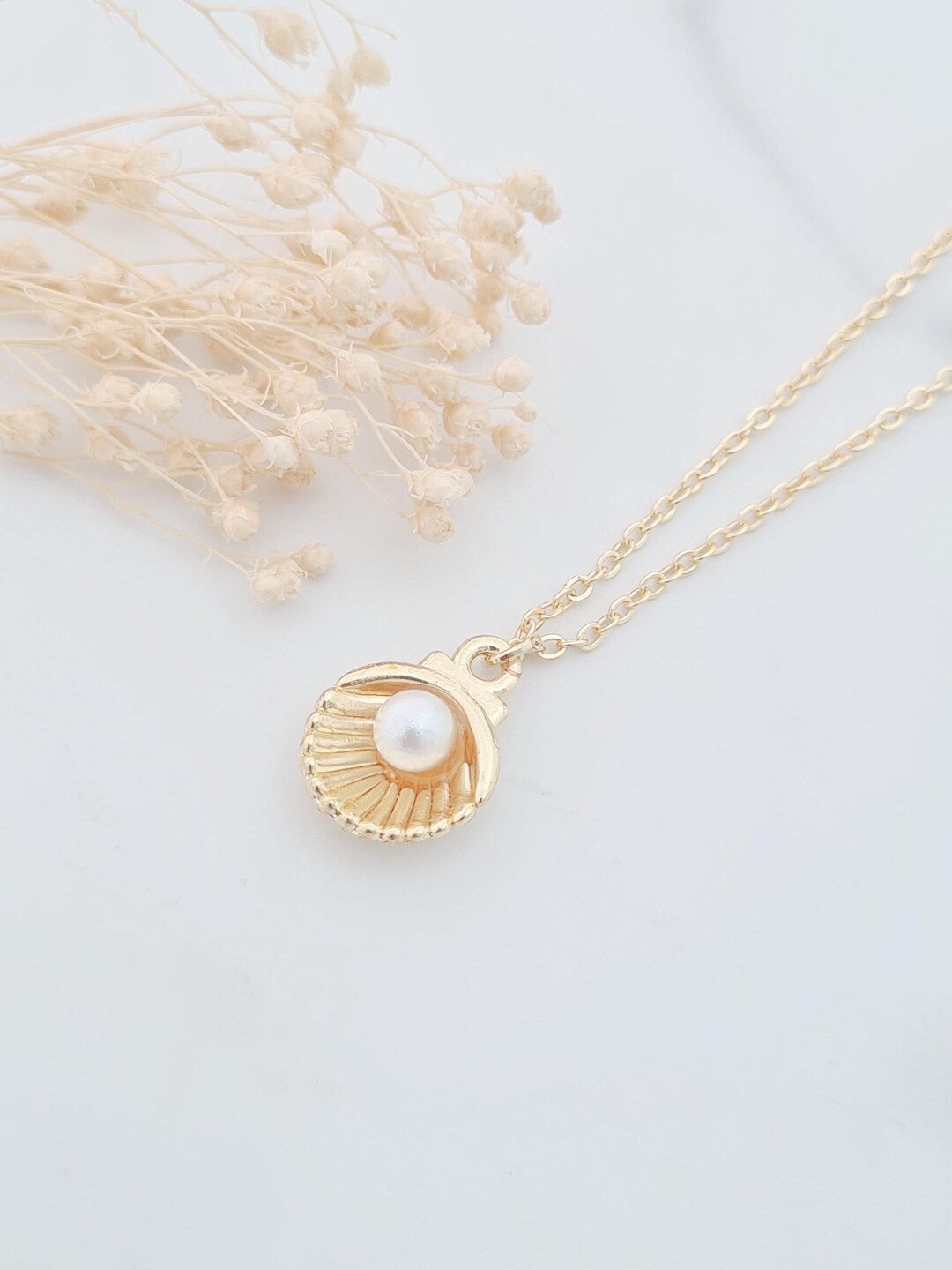 Pearl in Shell Necklace, Gold Shell Pendant, Shell Jewellery, Mermaid ...