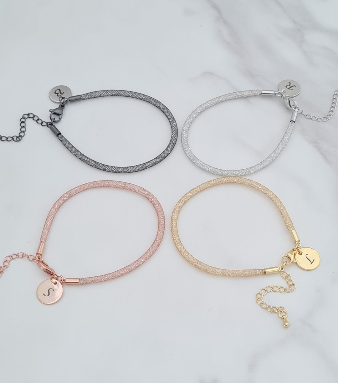 Sparkly Netted Crystal Bracelet, Crystal Mesh Bracelet, Rose Gold ...