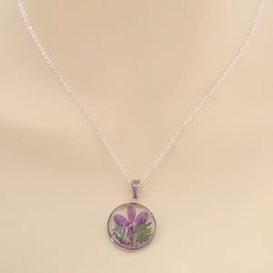 Purple Crocus Necklace by Little English Jewelry, Crocus Pendant, Dried ...