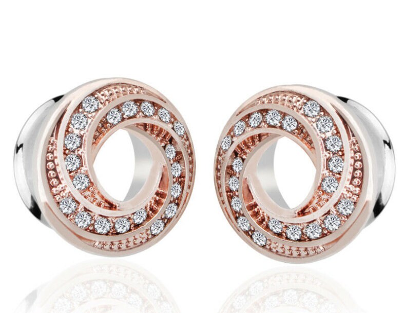 PAIR Spiral Rose Gold Ear Plug Stainless Steel Saddle Ear | Etsy