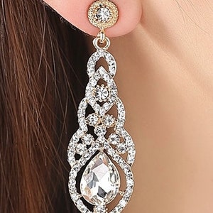 Water-drop GOLD Crystal Drop Long Earrings Elegant Bridal Wedding ...