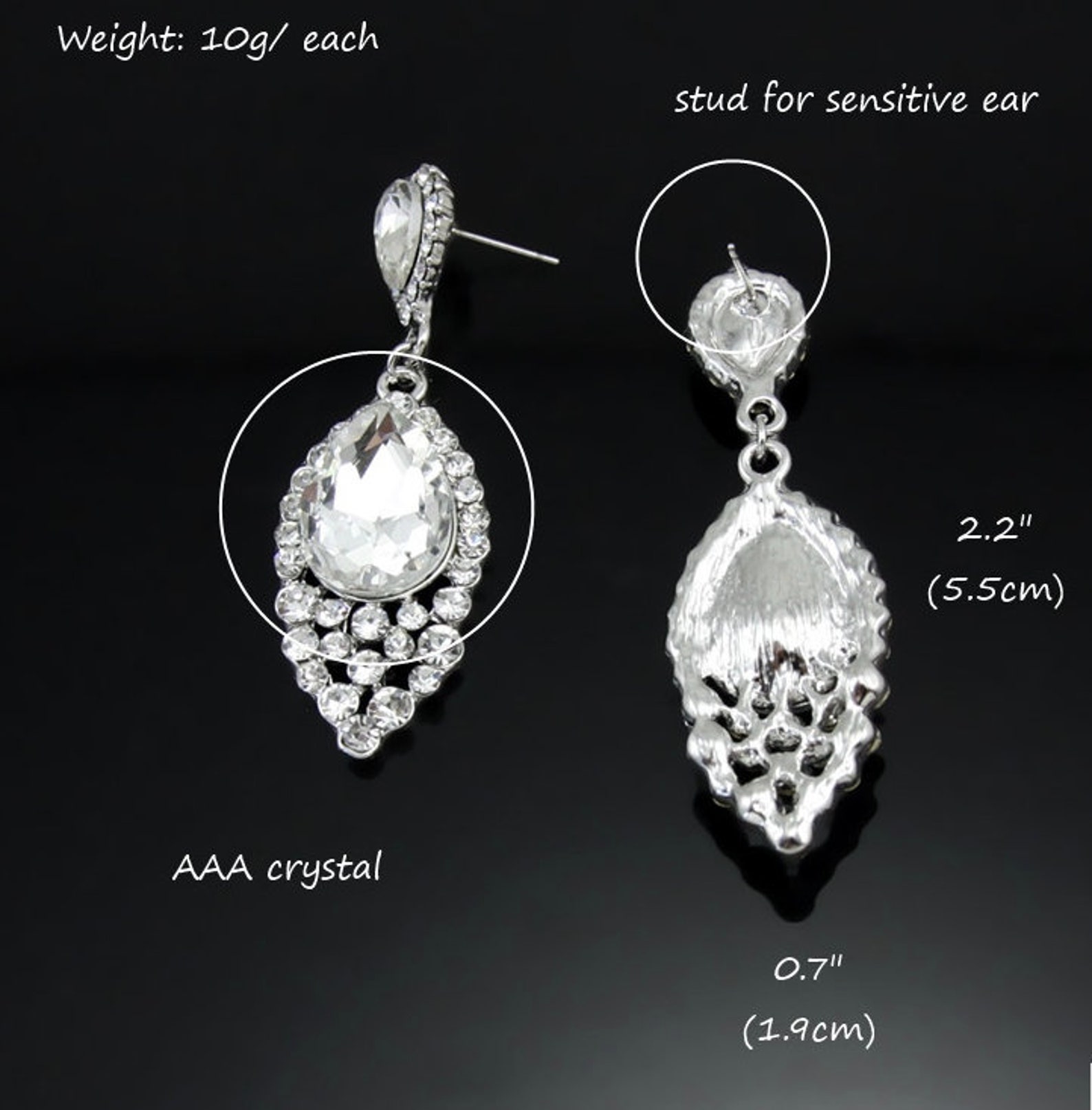 PAIR Rhinestone Tear Drop Bridal Crystal Wedding Prom Gauges | Etsy