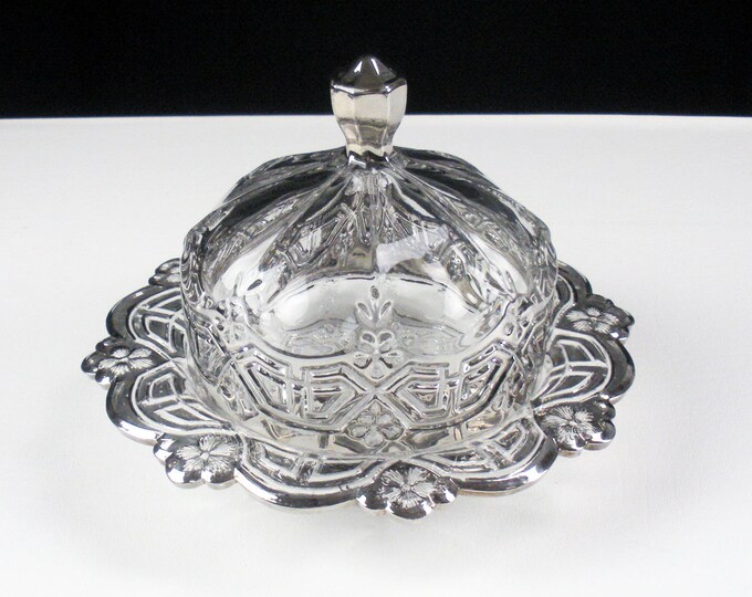 US Glass Reverse 44 Covered Butter Dish Platinum Trim, Antique EAPG C ...