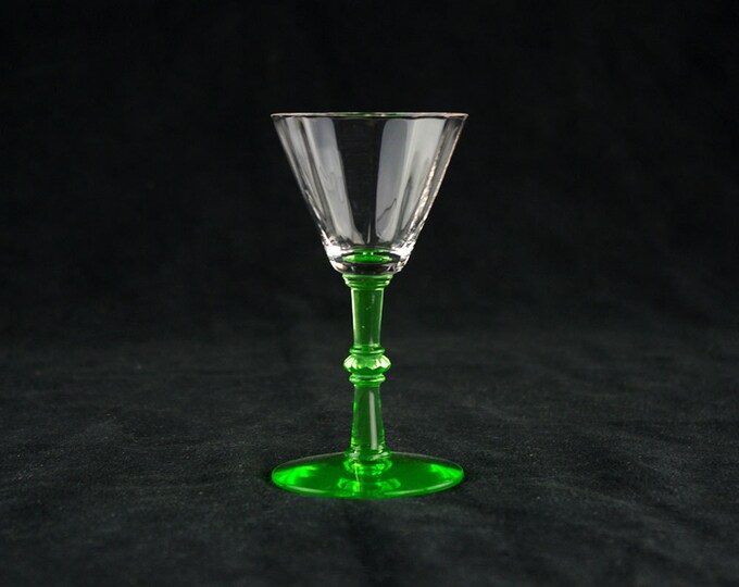 HC Fry Bi-color Wine Glass Green Wafer Stem & Narrow Optic Crystal Bowl ...
