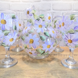 Hand Painted Daisy Glass Pitcher, Floral Pitcher, Iced Tea Pitcher ...