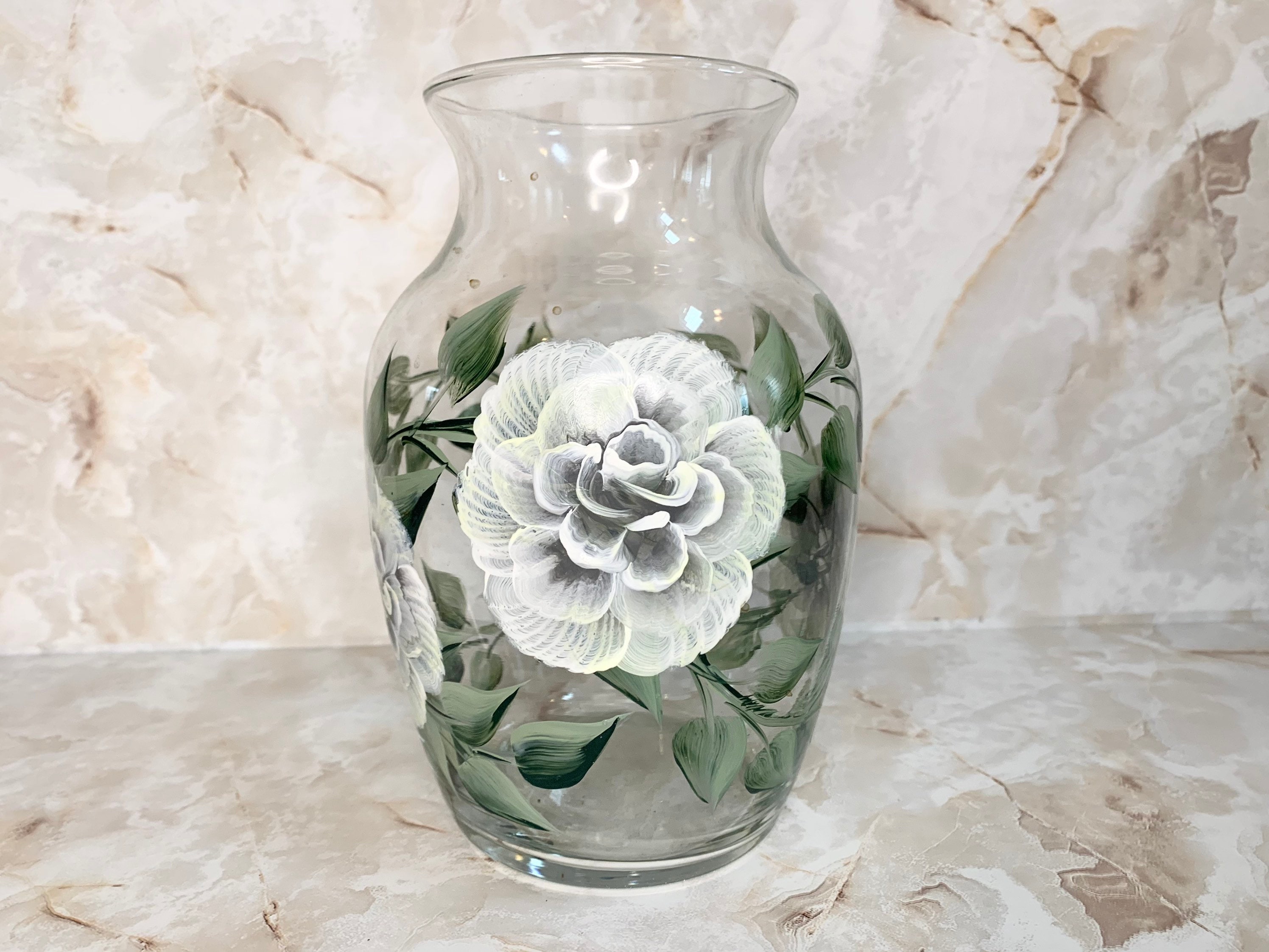 Hand Painted White Rose Vase Rose Table Decor Wedding Decor | Etsy