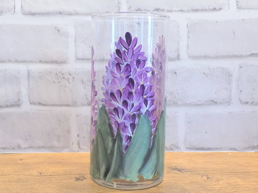 Hand Painted Hyacinth Vase, Small Cylinder Vase, Mother's Day Gift for ...