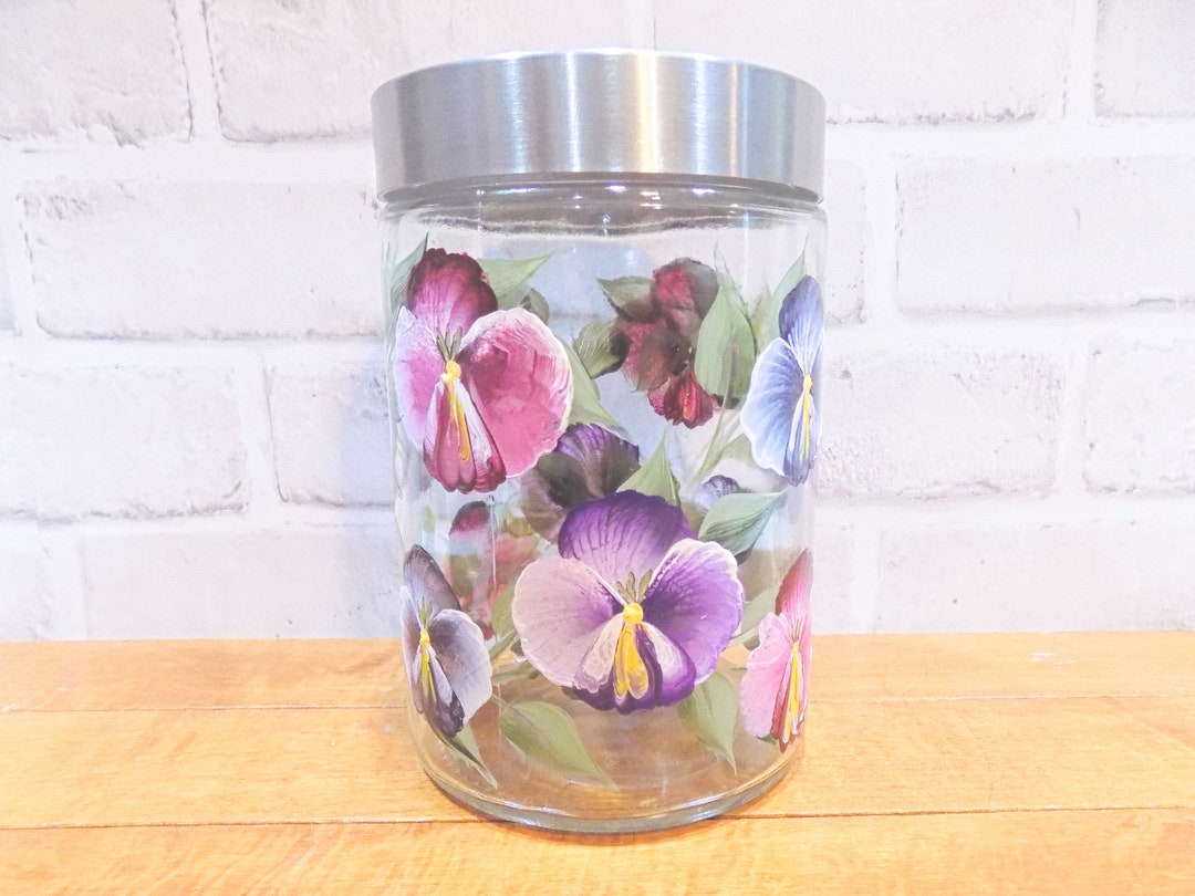 Hand Painted Pansy Canister, Office Candy Jar, Pansy Gift, Secret Santa ...