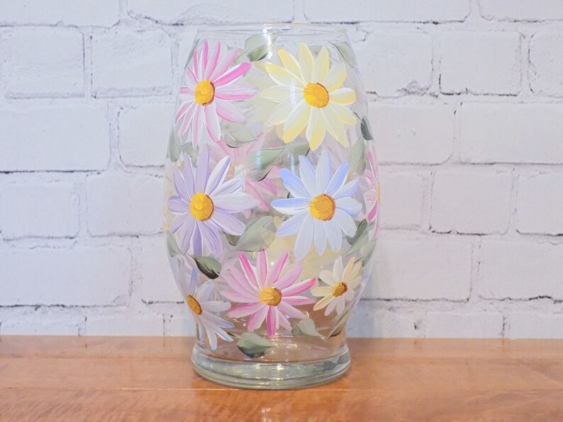 Hand Painted Daisy Vase Floral Table Decor Summer Floral | Etsy