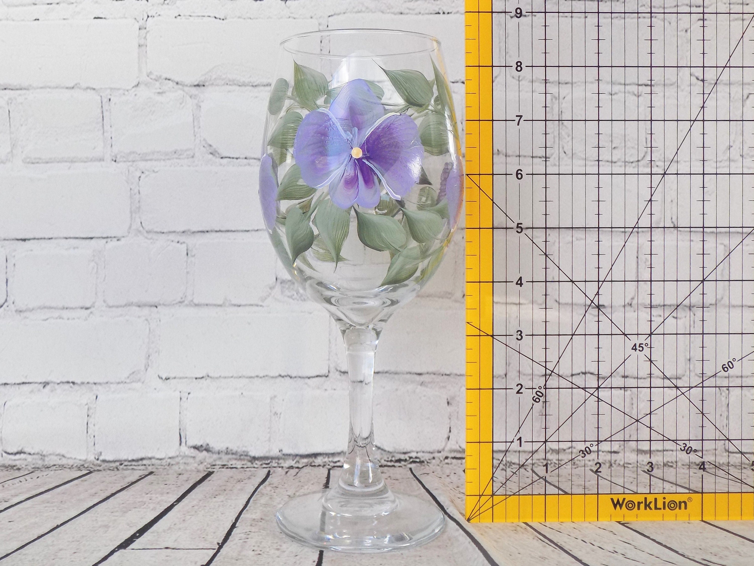 Hand Painted Purple Orchid Wine Glass, Purple Flowers Wine Glass ...