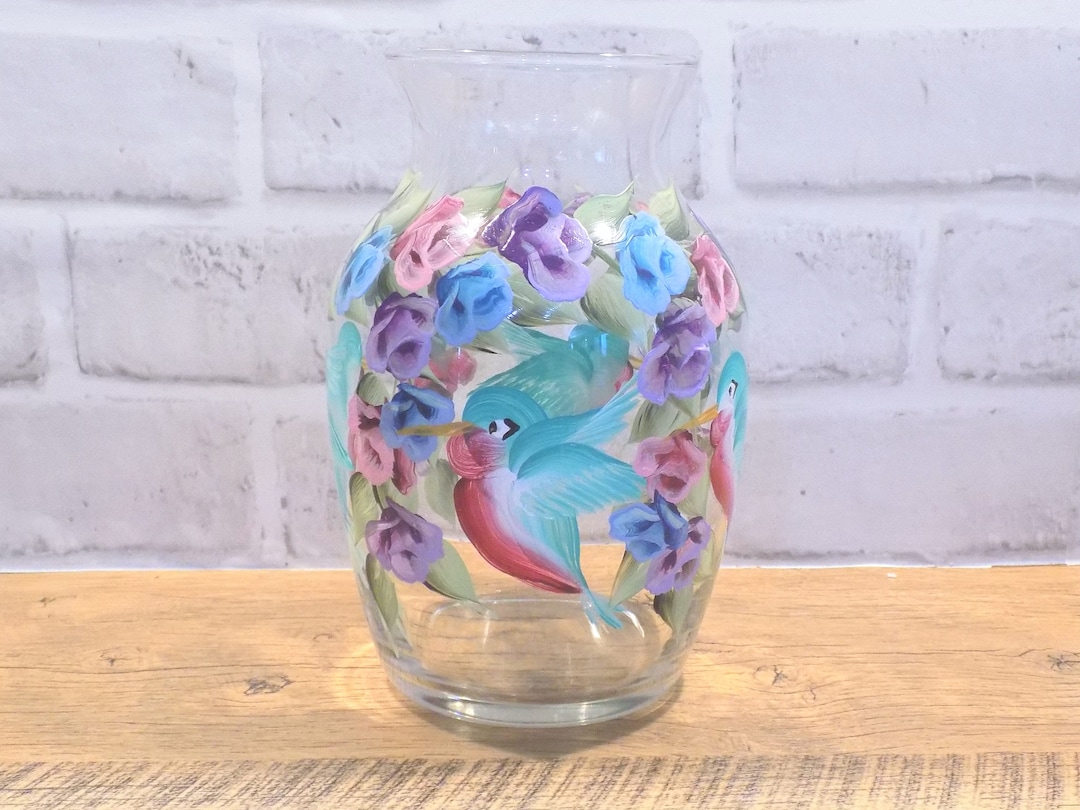 Hand Painted Hummingbird Vase, Floral Table Decor, Christmas Gift for ...