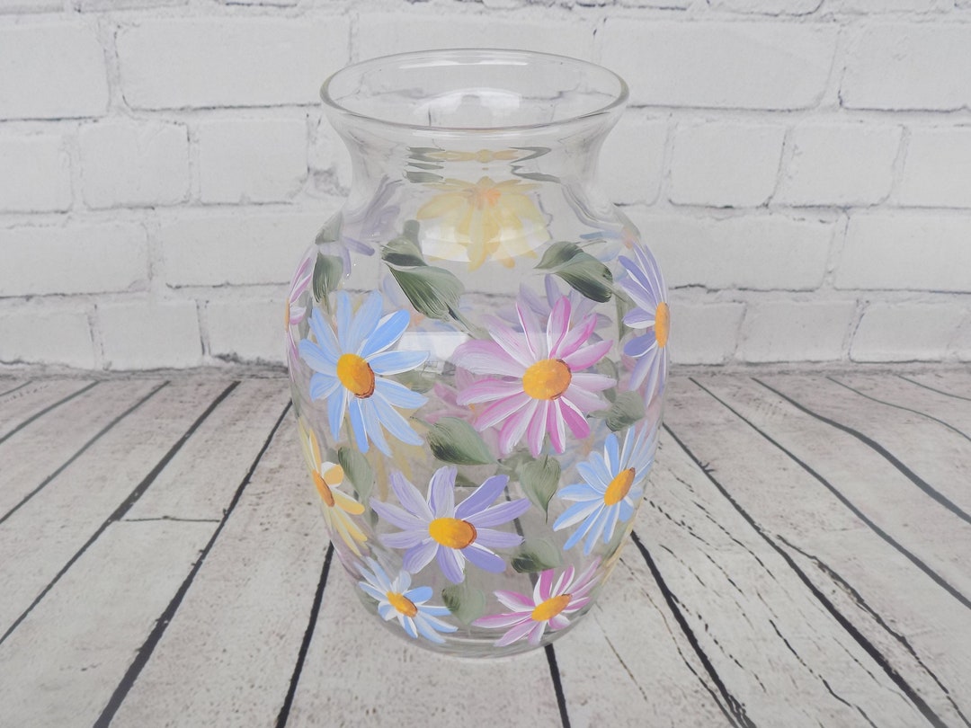 Hand Painted Daisy Vase, Painted Floral Vase, Secret Santa Gift ...