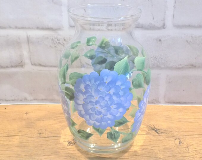 Hand Painted Blue Hydrangea Vase, Floral Table Decor, Secret Santa Gift ...