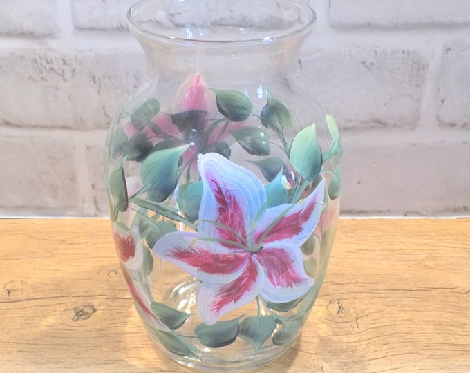 Hand Painted Stargazer Lily Vase, Floral Table Decor, Summer Floral ...