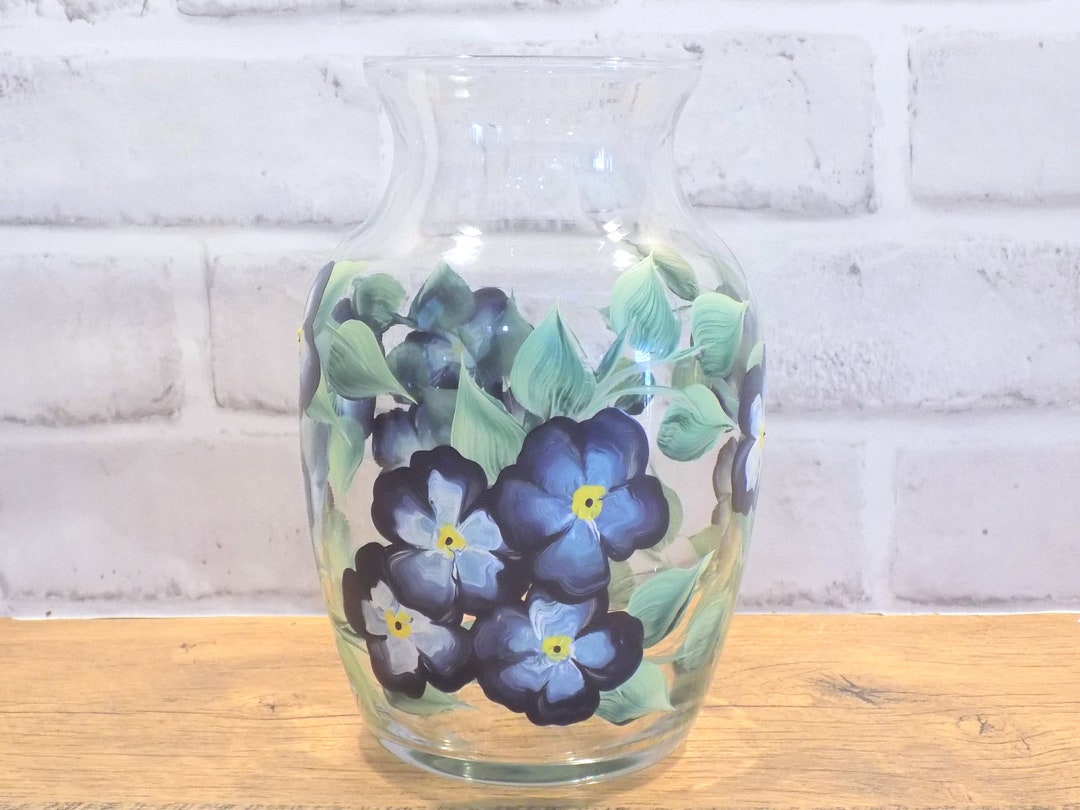 Hand Painted Forget-me-not Vase, Floral Table Decor, Christmas Gift for ...