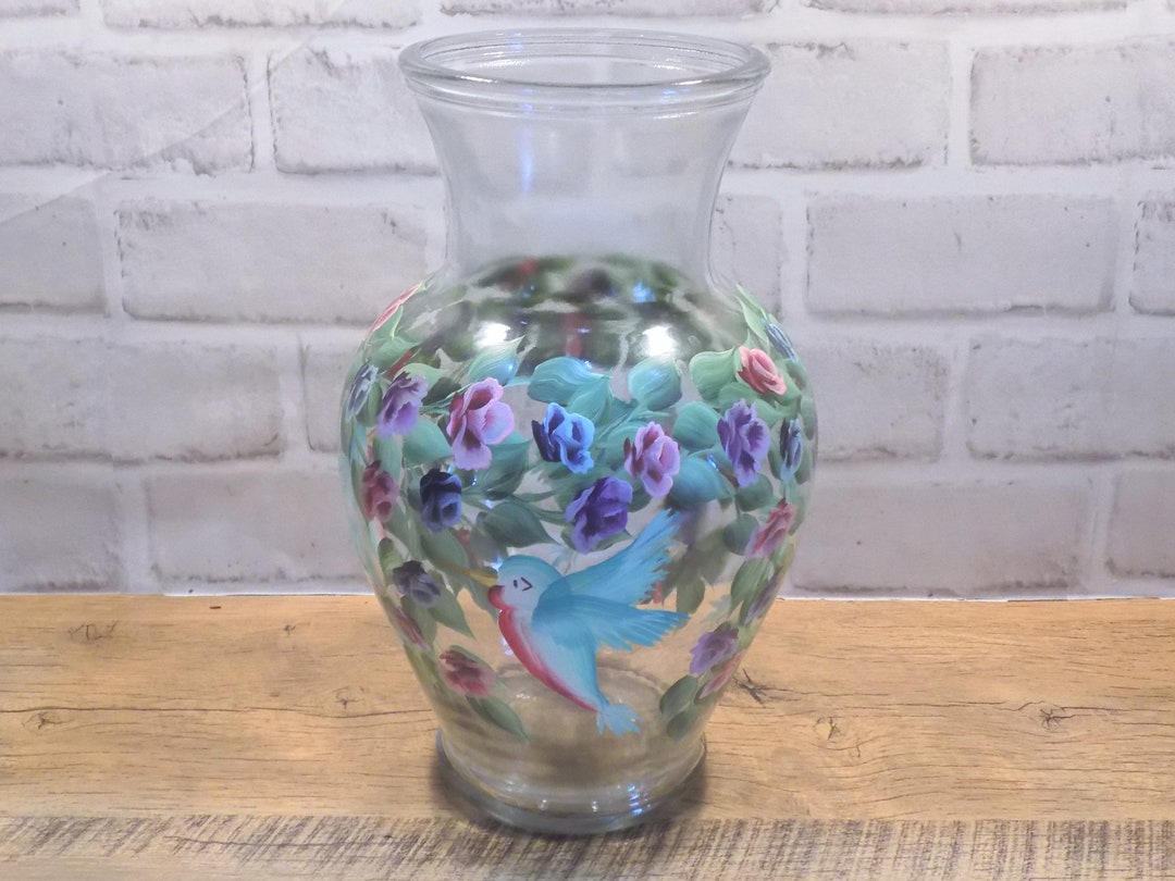 Hand Painted Hummingbird Vase, Floral Table Decor, Wedding Gift, Flower ...